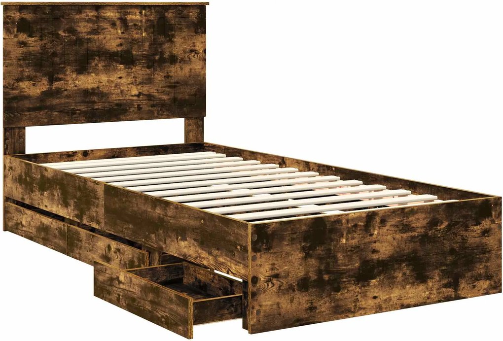 Rám postele s čelo Kouřový dub 100 x 200 cm Inženýrské dřevo 3411149