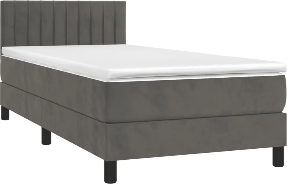 Box spring postel s matrací a LED tmavě šedá 100x200 cm samet 3134508