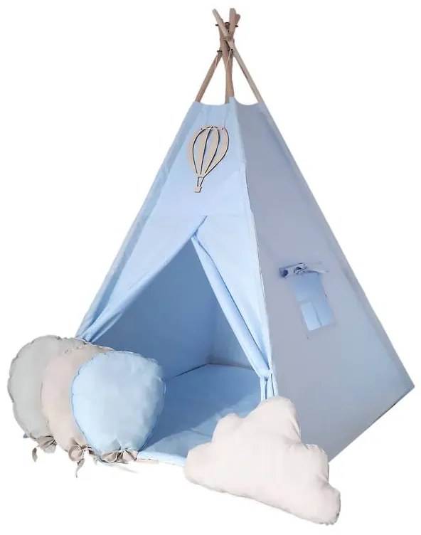 Stan teepee pro děti Boho - světle modrý s balonky