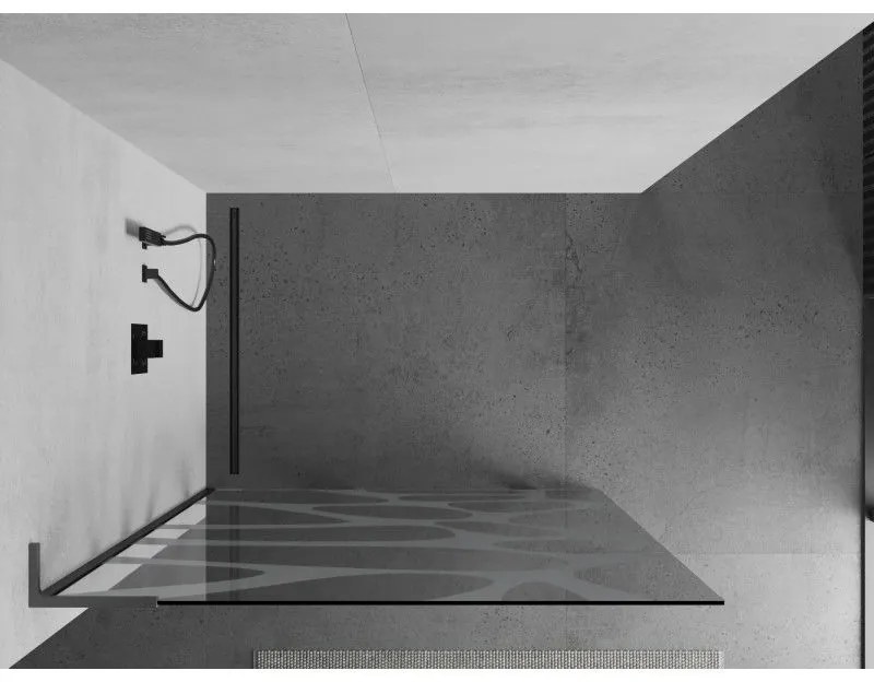 Mexen Kioto L, sprchová zástěna Walk-In 110 x 200 cm, 8mm čiré sklo bílý vzor, grafitový profil, 800-110-103-95-97