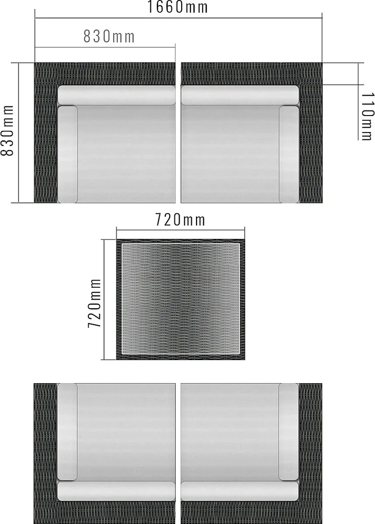 DEOKORK Ratanová variabilní sestava SEVILLA pro 4 osoby (antracit)