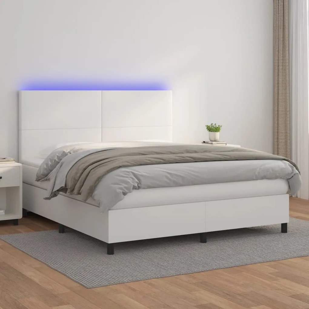 Box spring postel s matrací a LED bílá 180x200 cm umělá kůže
