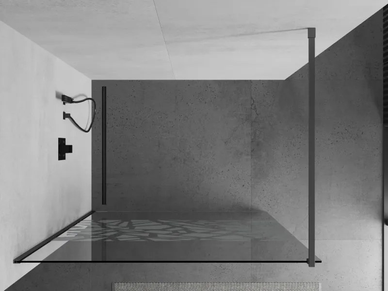 Mexen Kioto, sprchová zástěna Walk-In 90 x 200 cm, 8mm čiré sklo bílý vzor, grafitový profil, 800-090-101-95-85