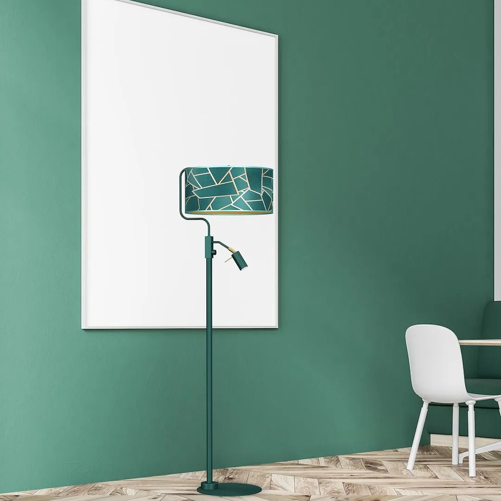 Stojací lampa Ziggy, 1x zelené/zlaté textilní stínítko + 1x zelené kovové stínítko, gr/g