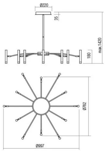 Redo 01-3448 - LED Stmívatelný lustr na tyči RAYEN LED/60W/230V CRI 90 zlatá
