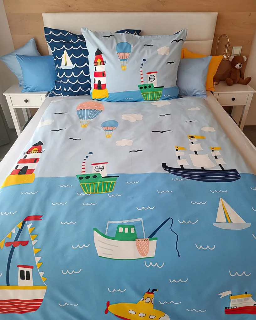 Matějovský Dětské povlečení MARINE KIDS, námořnický motiv, modrá, bavlna hladká, 140x200cm + 70x90cm