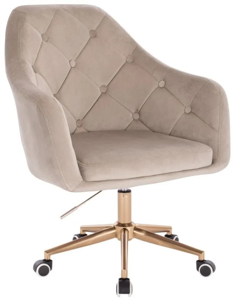 LuxuryForm DESIGN Otočné křeslo ANDORA VELUR na zlaté podstavě s kolečky - latte