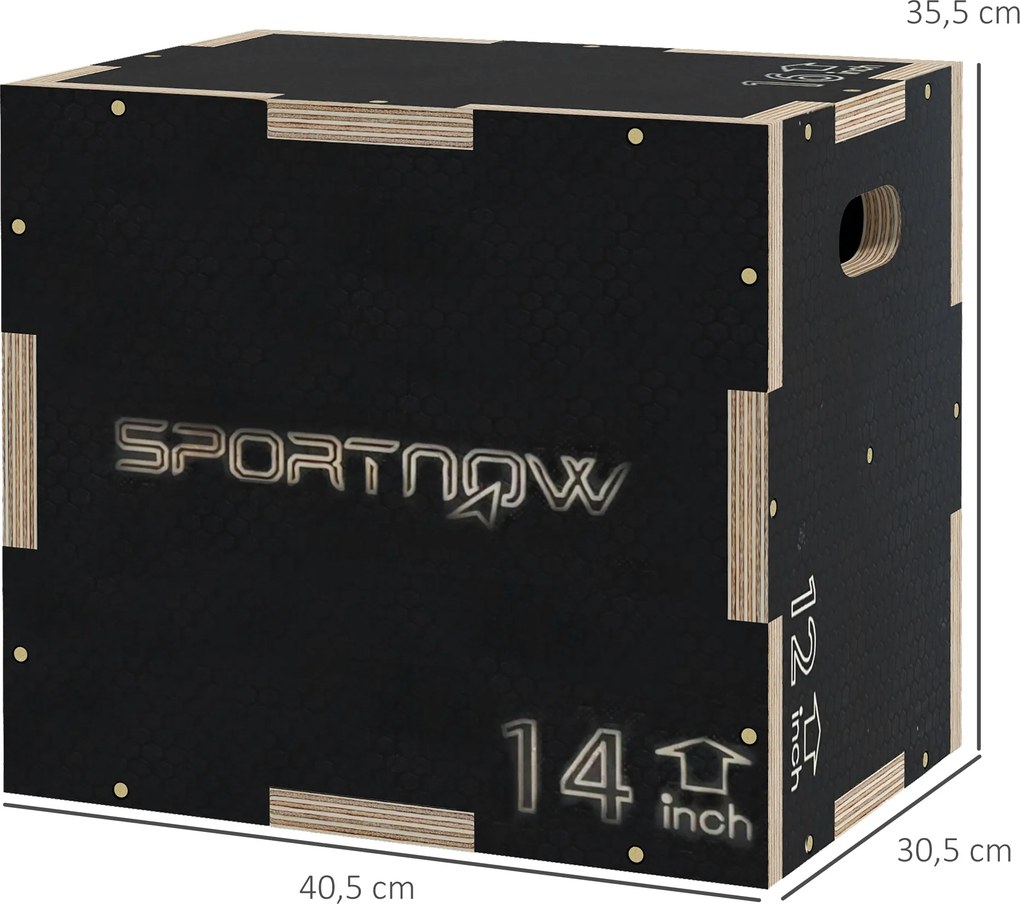 SPORTNOW Plyo box/jump box, robustní, 40,5 x 35,5 x 30,5 cm, černý, rukojeť 10x3,5 cm, do 120 kg