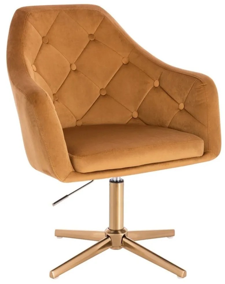 LuxuryForm DESIGN Otočné křeslo ANDORA VELUR na zlatém kříži - medové