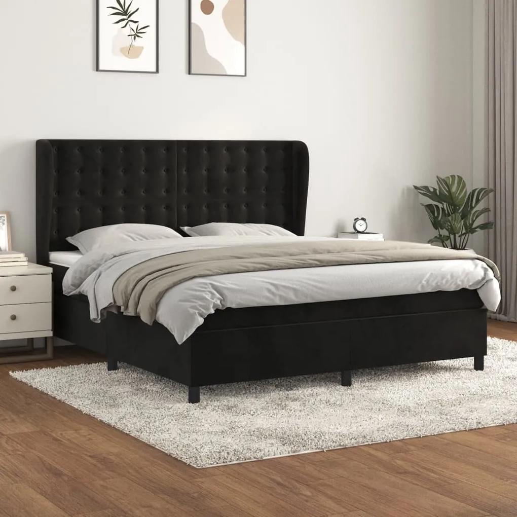 Box spring postel s matrací černá 160x200 cm samet,  3129461