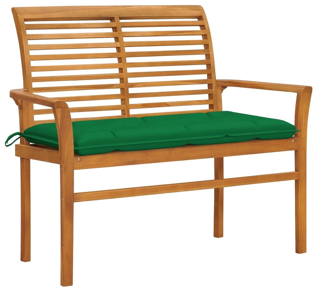 3062669 vidaXL Zahradní lavice se zelenou poduškou 112 cm masivní teak