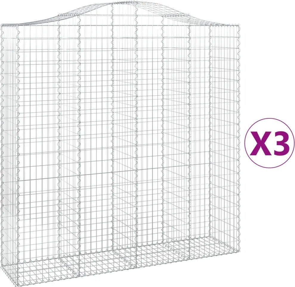 vidaXL Gabionové koše, 3 ks, 200x50x200/220 cm, galvanizované železo