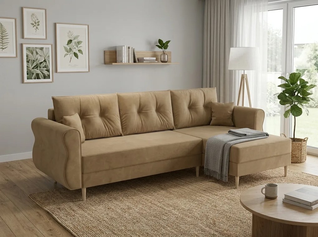 Rozkládací oboustranná sedací souprava do L SILVIANO 230x140 cm, béžová