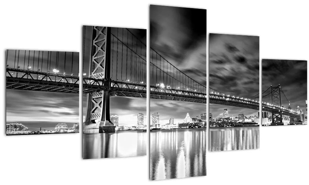 Obraz - Most Benjamina Franklina, Filadelfie, černobílý (125x70 cm)