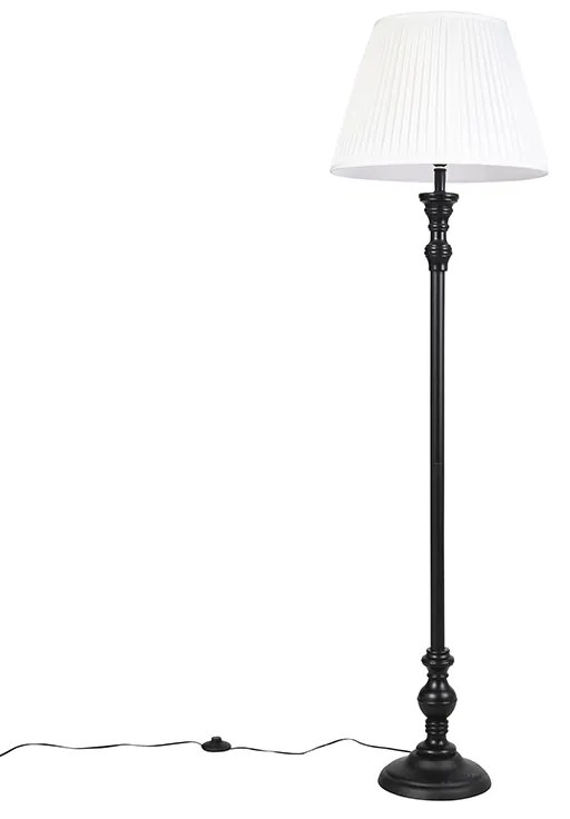Stojací lampa černá s plisovaným stínítkem bílým 45 cm - Classico