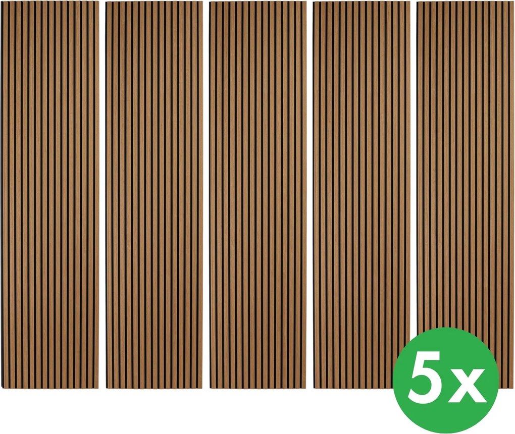 Dřevěný akustický panel, 2400 x 600 mm, B2BP012, balení 5 ks, dub koňakový