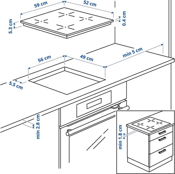 VILSTA Indukční varná deska, IKEA 300 černá, 59 cm