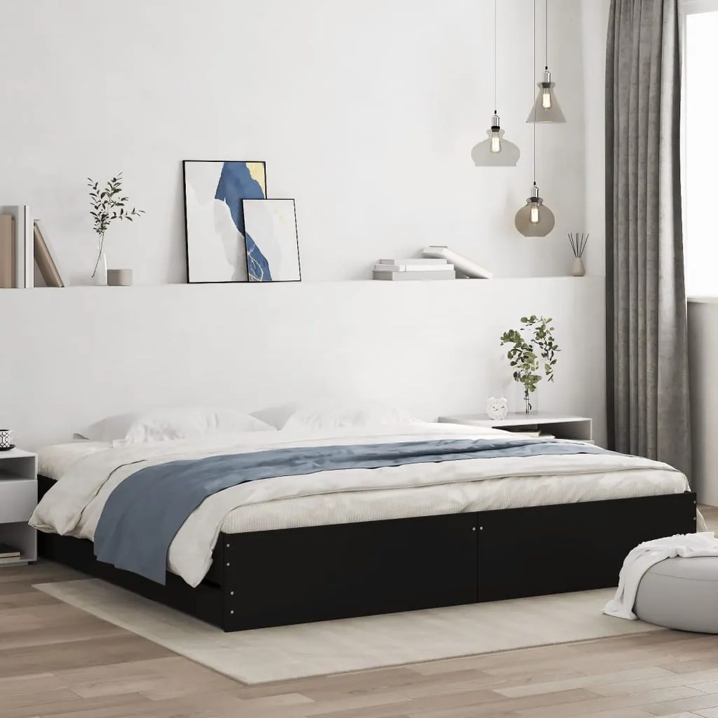 Rám postele se zásuvkami černý 180 x 200 cm kompozitní dřevo 3207253