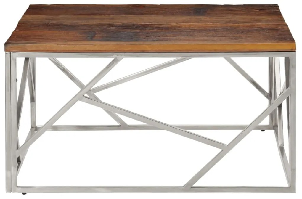 Konferenční stolek stříbrný nerezová ocel a pražcové dřevo - Default Title