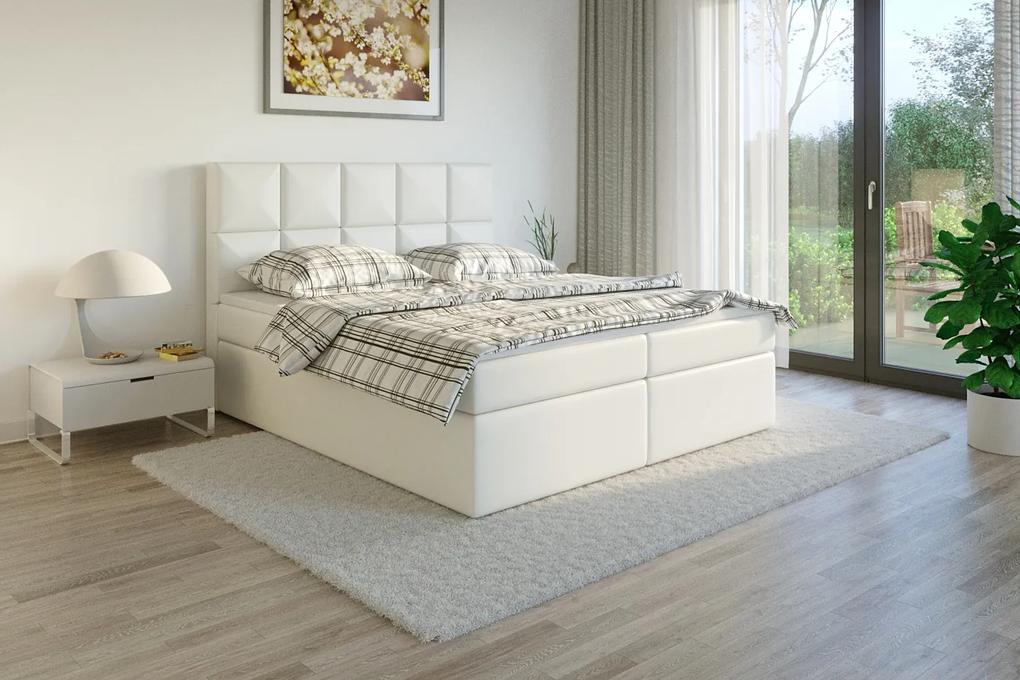 CONTEZZA Čalouněná postel TENANG Boxsprings, bílá ekokůže Rozměr: 200 x 200 cm