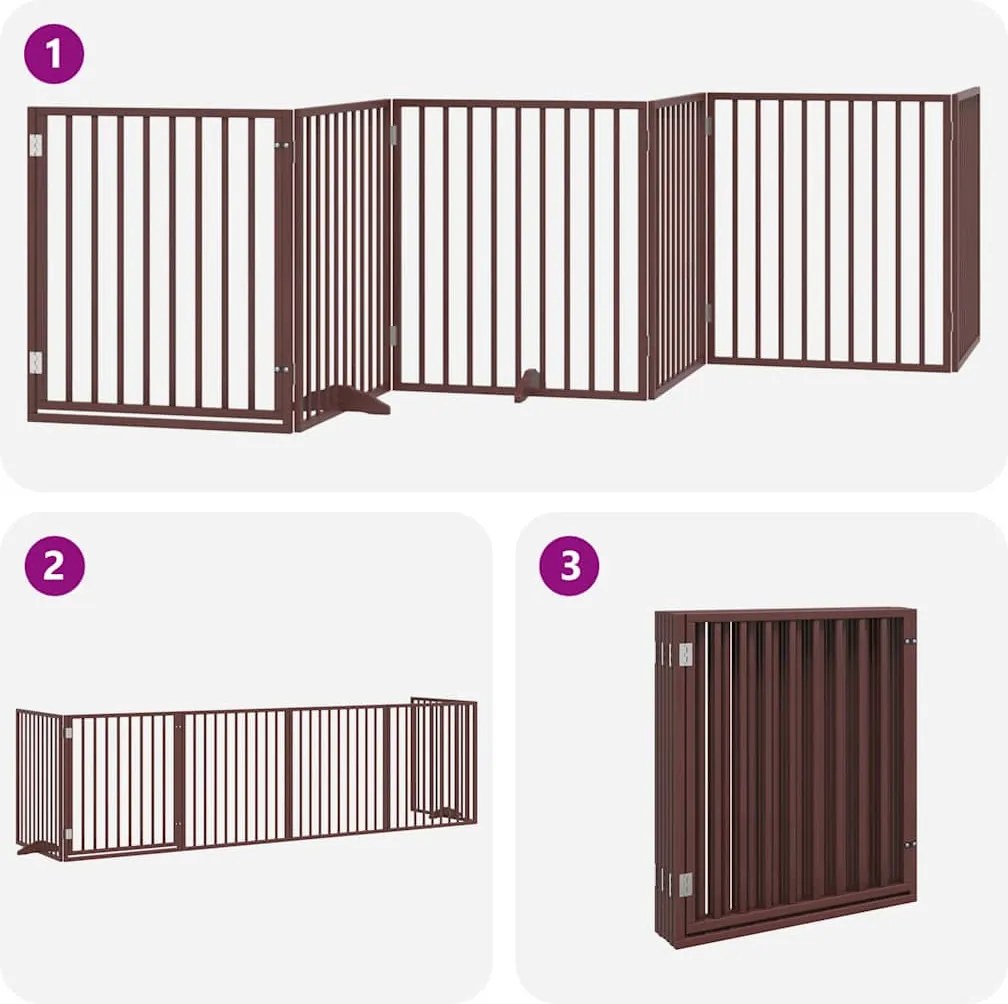 Zábrana pro psy s dvířky skládací 6 panelů hnědá 480 cm topol 3155581