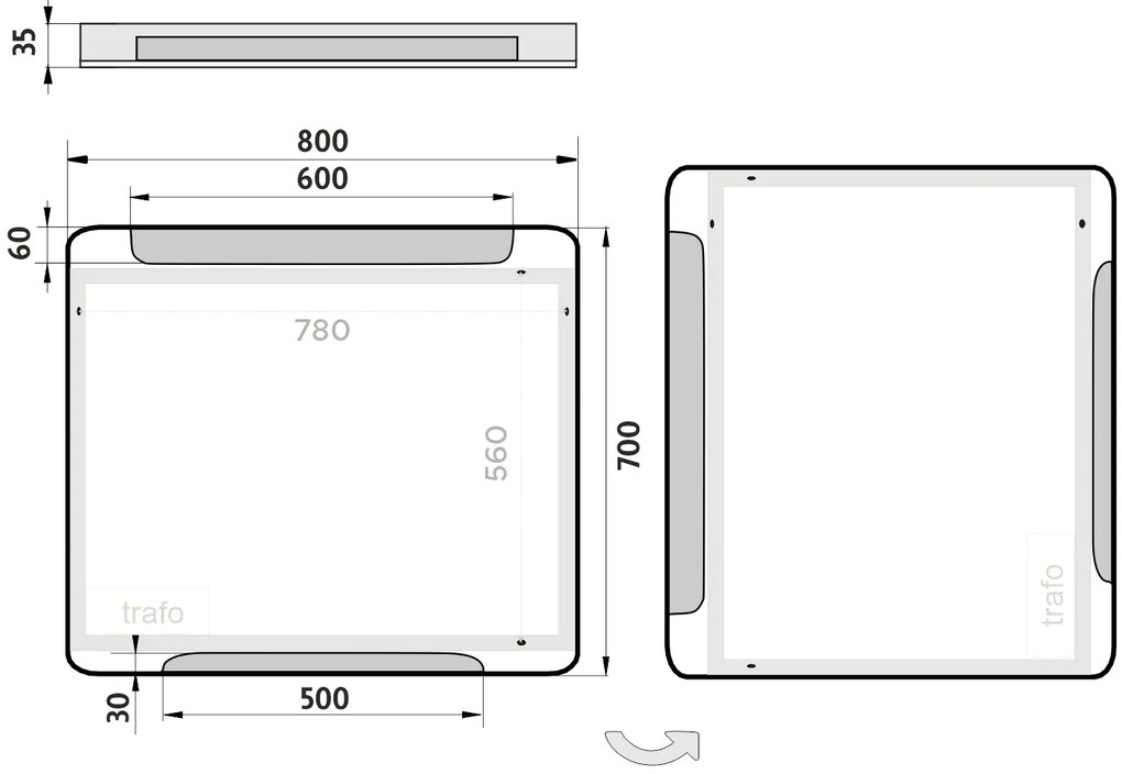 Nimco LED zrcadlo 800x700 - ZP 22003