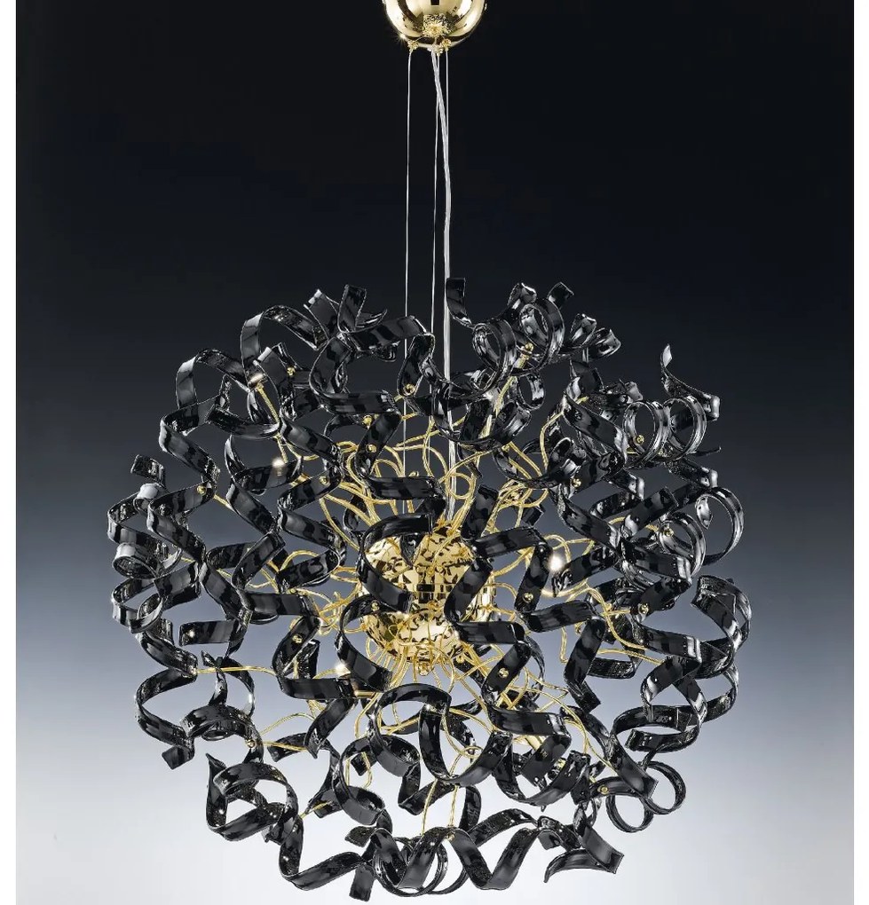 Metal Lux 205.180.03 Astro Black, designové závěsné svítidlo v průměru 80cm, 8x40W, černé sklo, zlato 24K