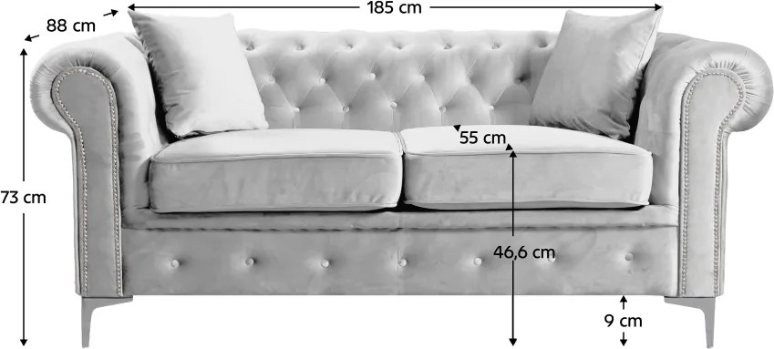 Luxusní 2-sed, světle šedá Velvet látka, ROMANO