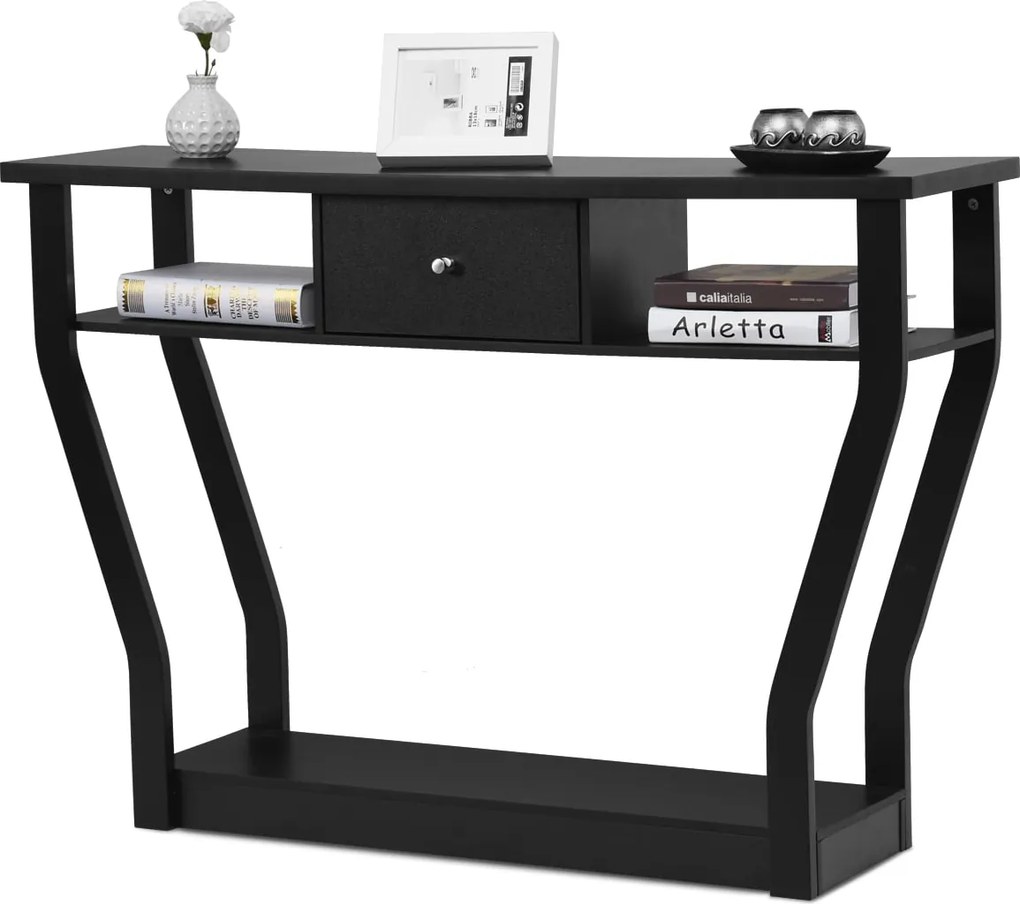 Costway Konzolový stůl černý se zásuvkou a policí – 120 × 30 × 81 cm