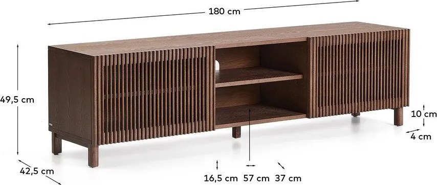 Tmavě hnědý TV stolek v dekoru ořechu 180x49,5x42,5 cm Beyla – Kave Home
