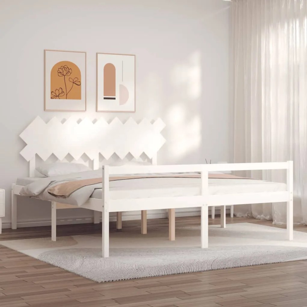 Postel s čelem pro seniory bílý Super King Size masivní dřevo 3195562
