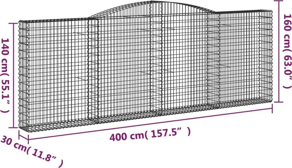 vidaXL Klenuté gabionové koše 3 ks 400x30x140/160cm pozinkované železo [3146893]