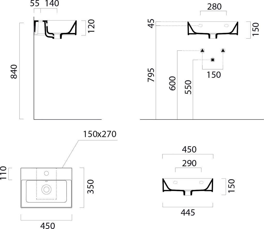 GSI, KUBE X keramické umyvadlo 45x35 cm, bílá ExtraGlaze, 9485111