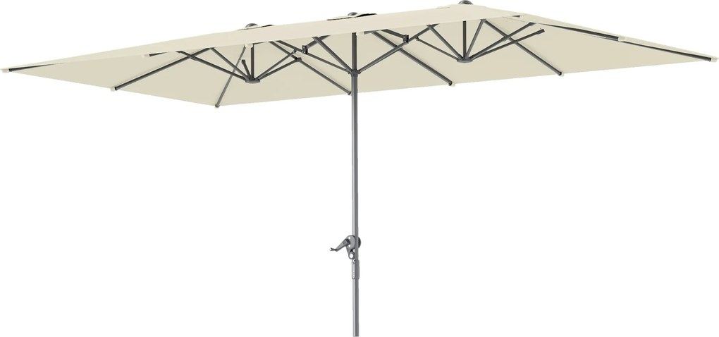 Outsunny Dvoulitrový slunečník s kličkou 451 x 264 cm, UV ochrana 50+, větruodolný zahradní slunečník, balkonový slunečník, hliníkový tržní slunečník