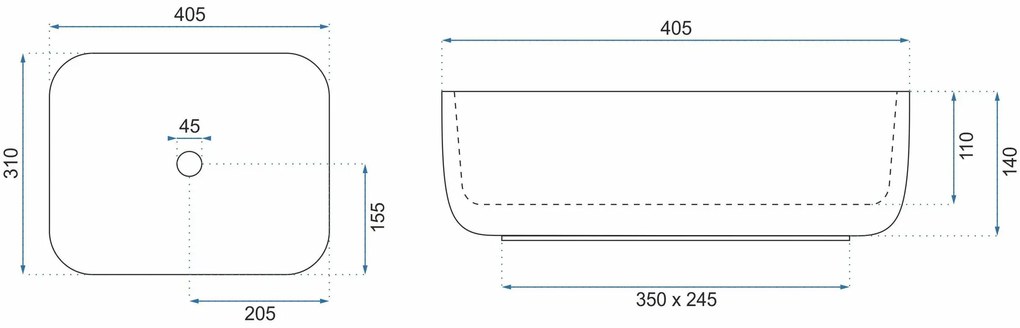 Rea Demi Mini, umyvadlo na desku 400x305x140 mm, imitace kamene Aiax Shiny, REA-U5065