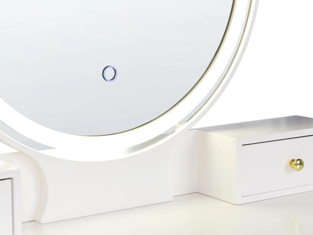 Toaletní stolek se 6 zásuvkami a LED zrcadlem a stoličkou bílý/zlatý YVES Beliani