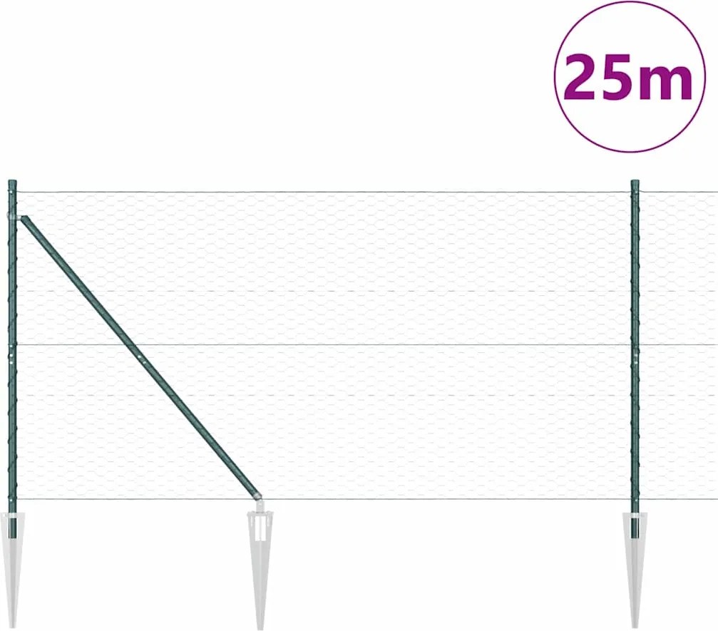 Hexagonální plot s podpěrou 25 x 1,4 m Ocel potažená PVC Zelená 3353104