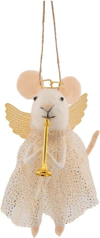 Textilní vánoční ozdoba 6 cm Angel Mouse Playing the Trumpet – Sass &amp; Belle