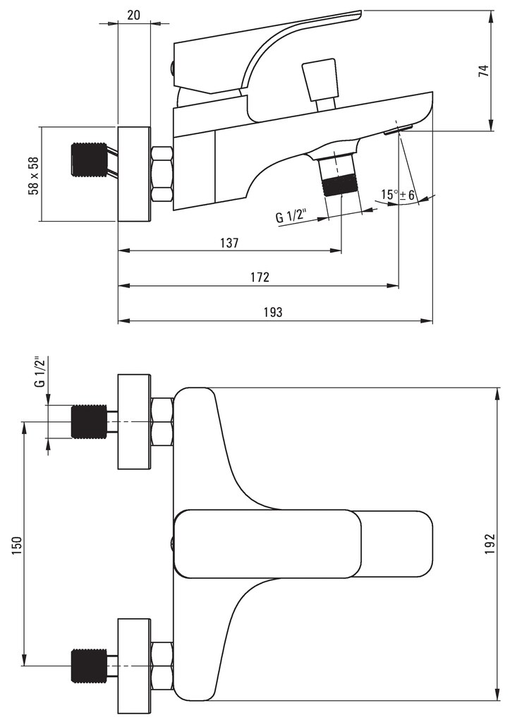 Deante Hiacynt, nástěnná vanová baterie, černá matná, BQH_N10M