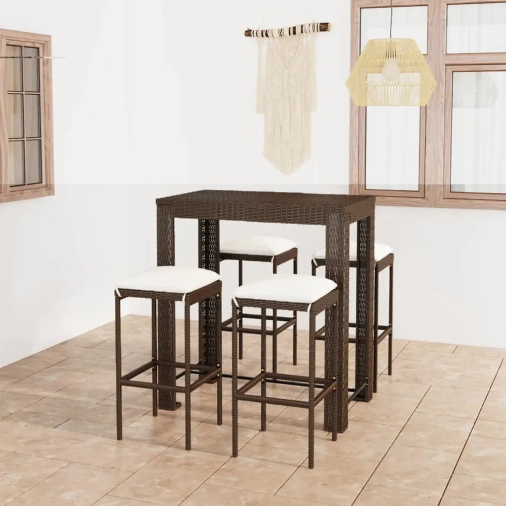 5dílný zahradní barový set s poduškami polyratan hnědý 3064780