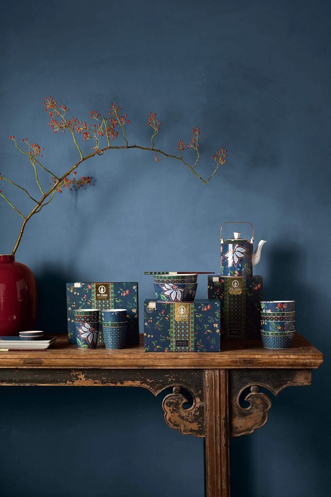 Pip Studio dárková sada 4 hrnků Oriental Berry Blues Blue (Luxusní sada porcelánových hrnků)