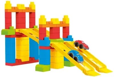 TECHNOK Stavebnice kostky 90 ks s dráhou a 2 auty / Stavebnice / Plast