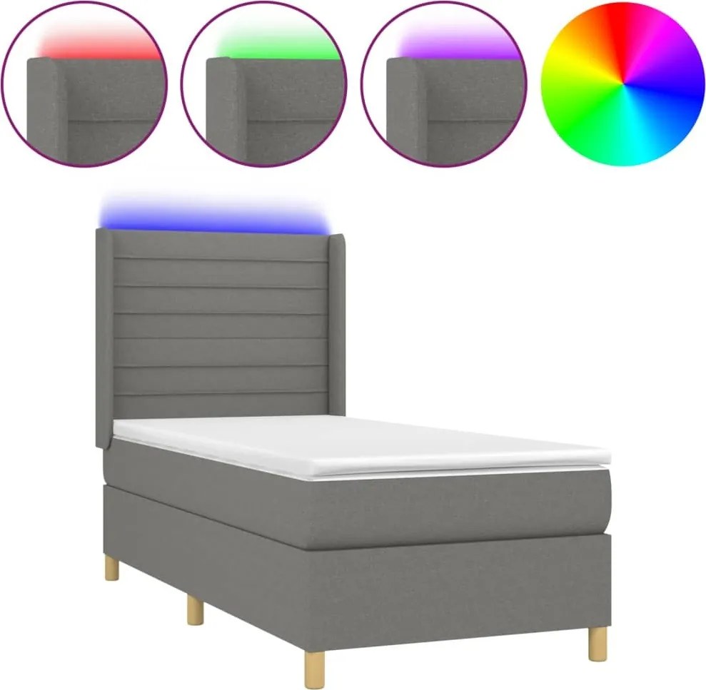 vidaXL Box spring postel s matrací a LED 100x200 cm textil [3138934] Barva: světle šedá