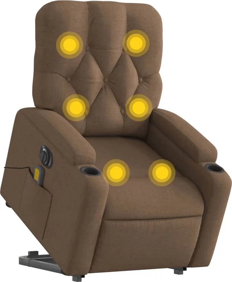 Elektrické zvedací masážní polohovací křeslo hnědé textil 3204750