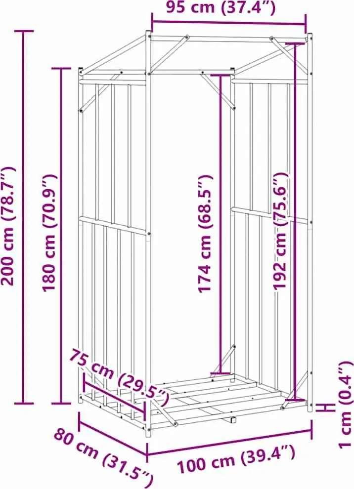 vidaXL Stojan na palivové dřevo s krytem proti dešti 100x80x200 cm [4104950]