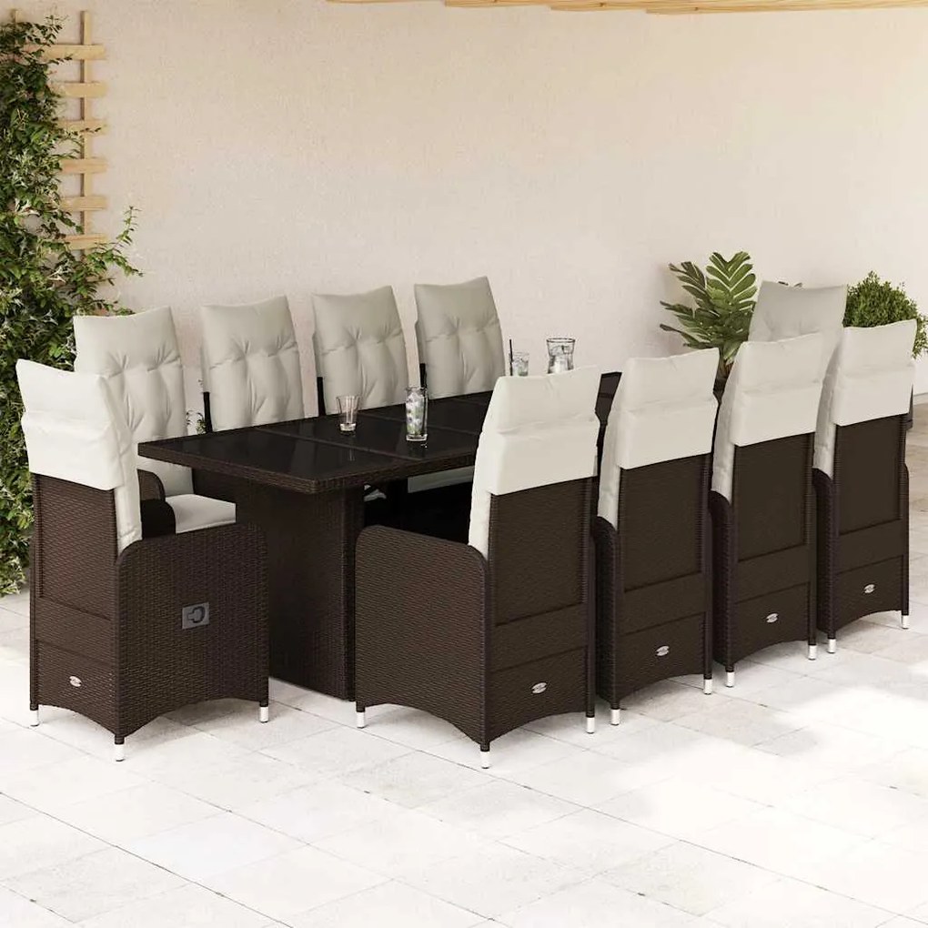 11dílný zahradní bistro set s poduškami hnědý polyratan 3277284