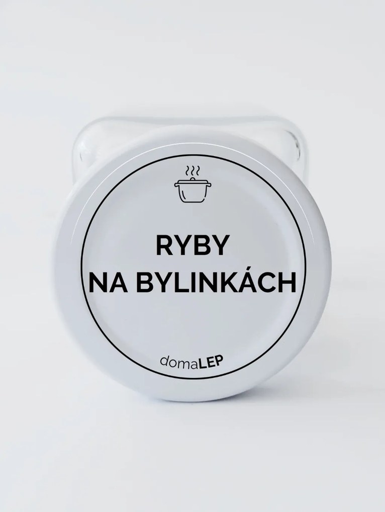 Samolepka na kořenky RYBY NA BYLINKÁCH průhledná 5 cm tučné písmo