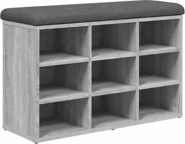 skříňka na boty, botník s polstrováním, lavice, sedací, police, dřevo/látka, 52x84x32 cm, šedá sonoma/šedá, Dekorino BS20260024
