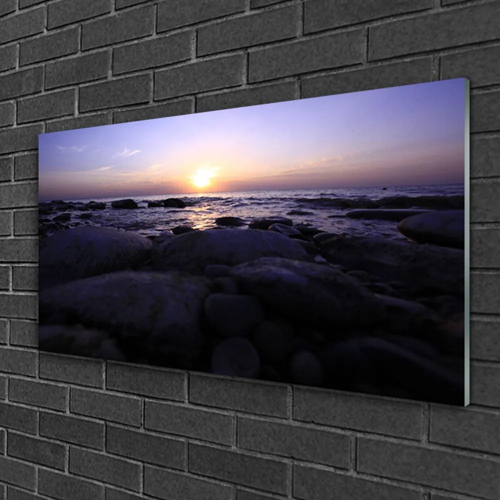 Obraz na skle Kameny Moře Krajina 125x50 cm