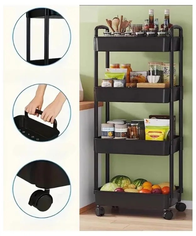 Kovový regál na kolečkách POZIO 39x27x95 cm černý